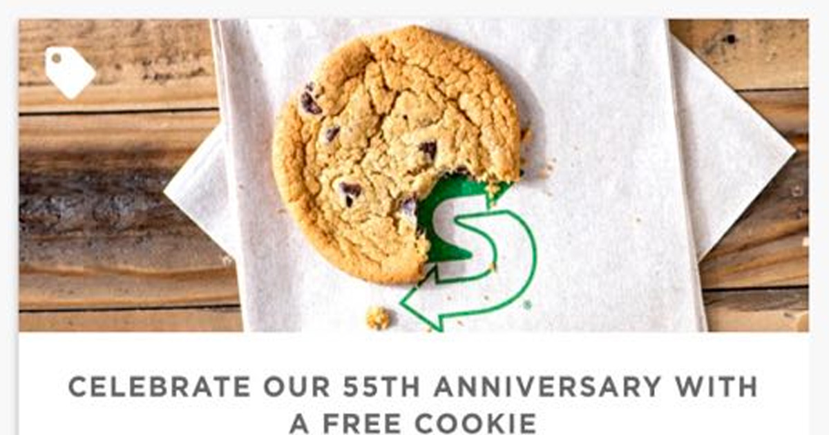 Free Cookie at Subway (with app) - The Freebie Guy® ️️️
