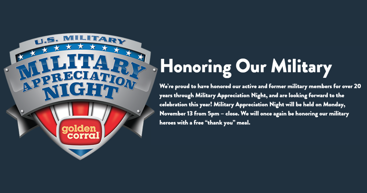 FREE “Thank You” Meal for Military Appreciation Night at Golden Corral ...