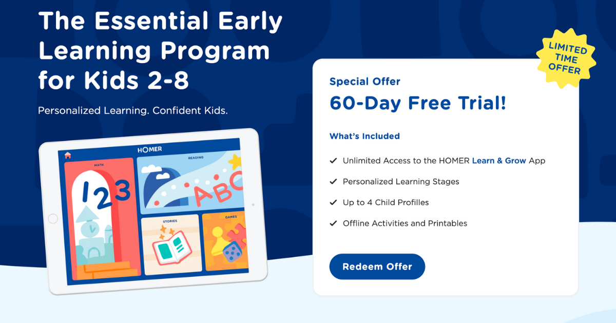 FREE! 60 Day Trial - Homer Best Kids Learning App - The Freebie Guy®