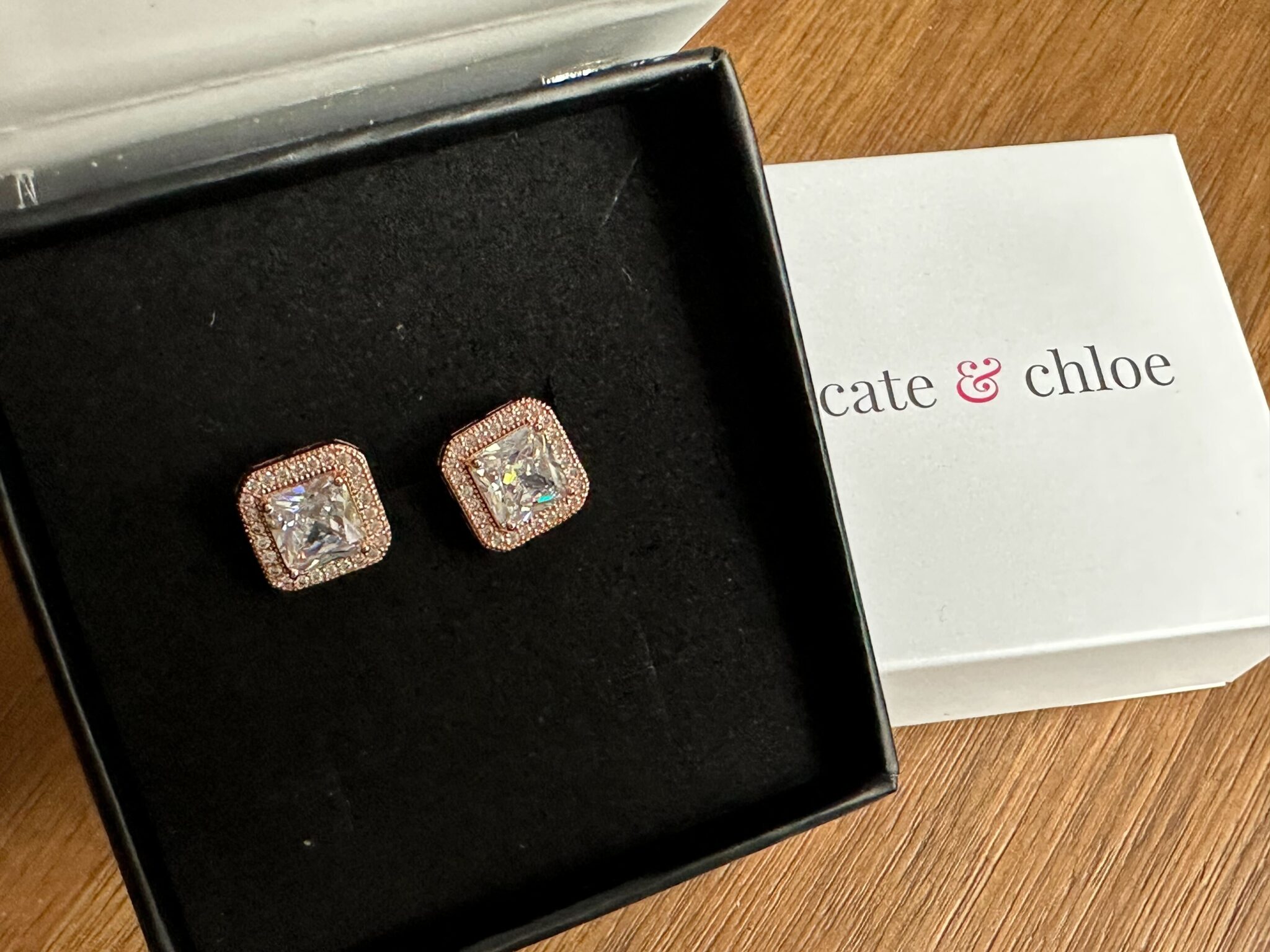 Cate & Chloe - Norah 18k White Gold Plated Princess Cut CZ Halo Stud ...