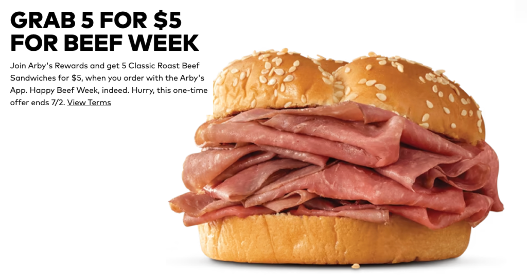5 for 5 Beef Week at Arby's - The Freebie Guy®
