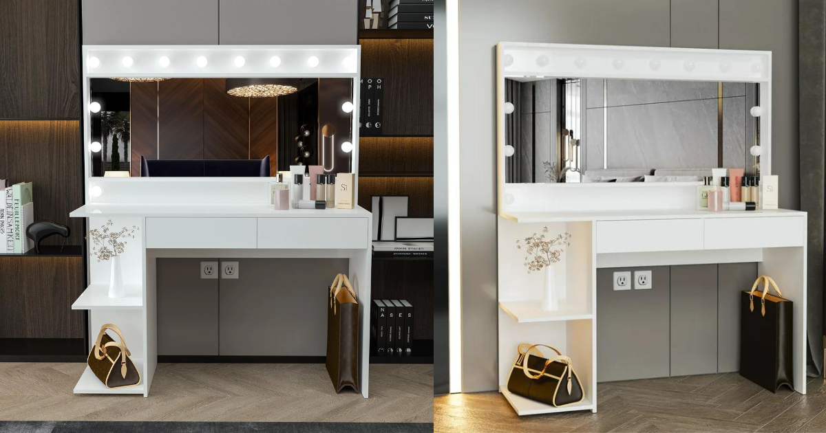 $187 Emery Modern Painted Vanity Table With Lights! - The Freebie Guy® ️️️