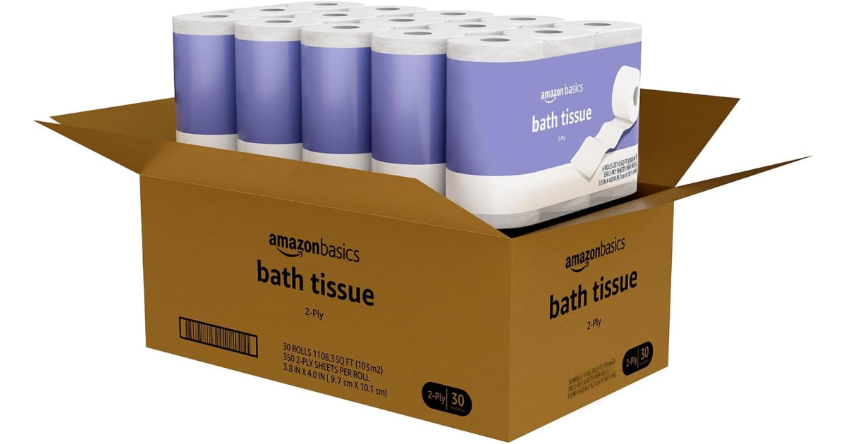 30 Rolls of Amazon Basics Bath Tissue Just $19 (Reg $28) - The Freebie ...
