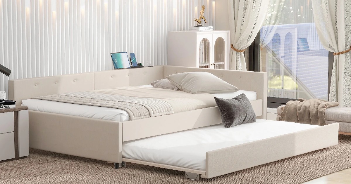 Full-Size Upholstered Daybed with Twin Trundle Bed Only $154 at Walmart ...