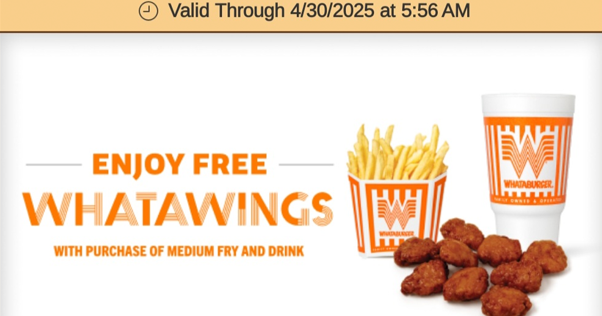 Free Whatawing [With Purchase] at Whataburger! - The Freebie Guy® ️️️
