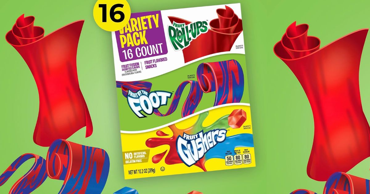 Fruit Roll-Ups, Fruit by the Foot & Gushers 16-Count Variety Pack Only ...