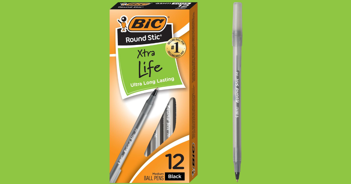 BIC Round Stic Xtra Life Black Ballpoint Pens 12ct Only $1.xx! - The Freebie Guy® ️️️